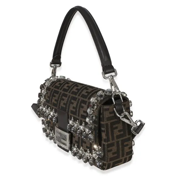 Fendi Ff Jacquard Baguette Bag With Strass Crystal Embellishments