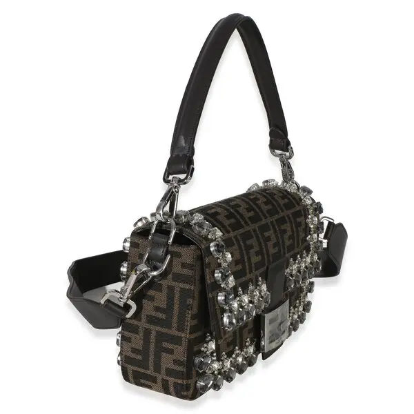 Fendi Ff Jacquard Baguette Bag With Strass Crystal Embellishments