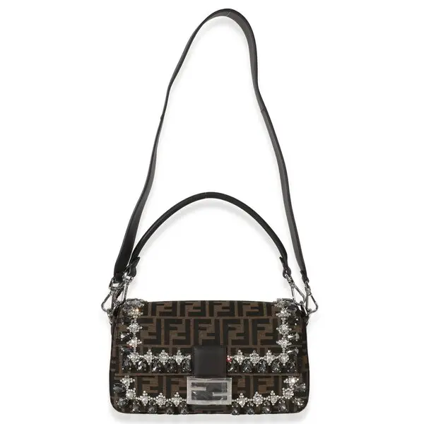 Fendi Ff Jacquard Baguette Bag With Strass Crystal Embellishments
