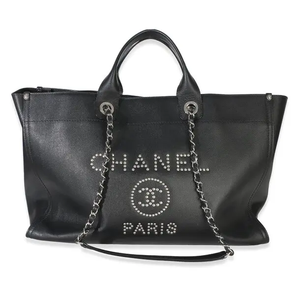 Chanel Caviar Studded Deauville Tote - Black