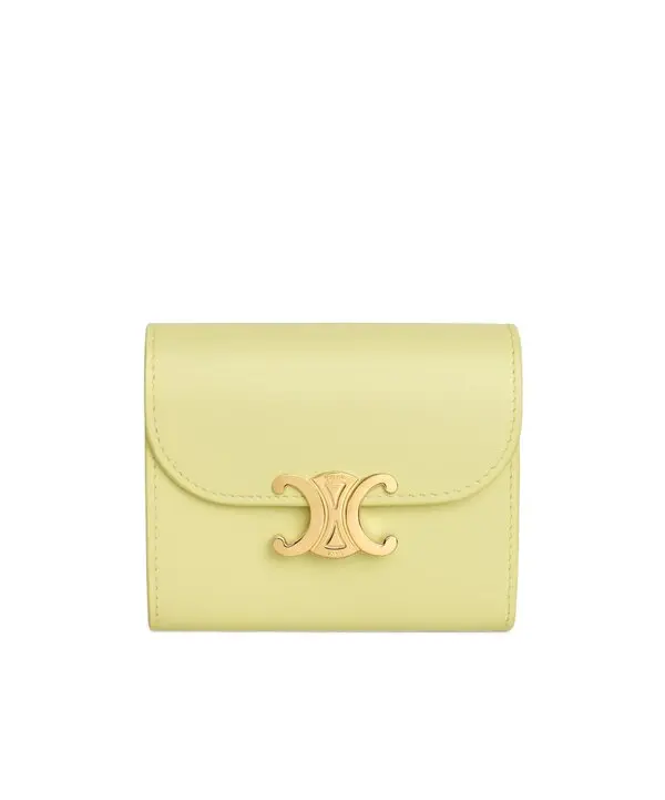 Celine Small Flap Wallet Triomphe In Shiny Calfskin - Citrus