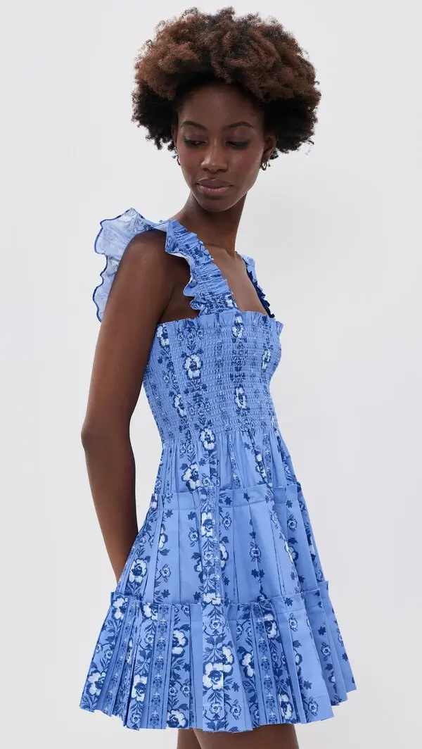 Hill House Home Charlotte Floral Print Square Neck Sleeveless Mini Dress - Arcadia Border