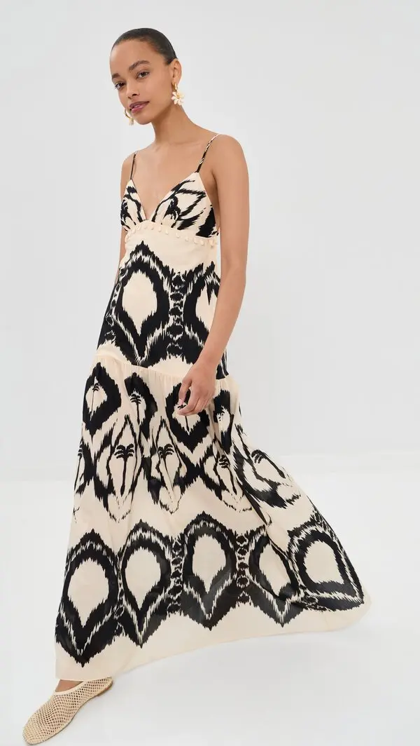 Johanna Ortiz Zea Palm Maxi Dress - Ecru/black