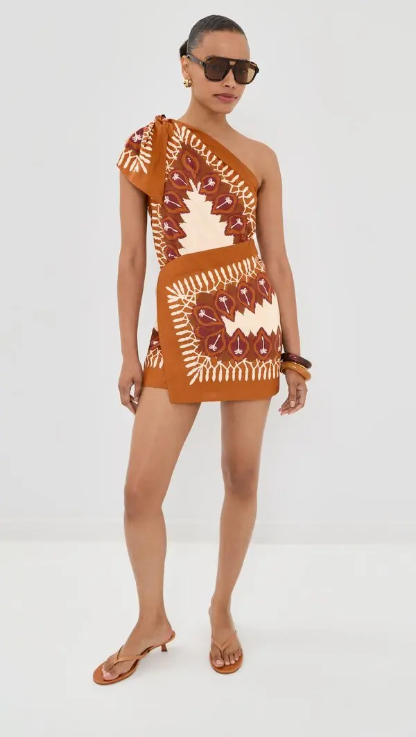 Johanna Ortiz One-shoulder Mini Dress With Abstract Print