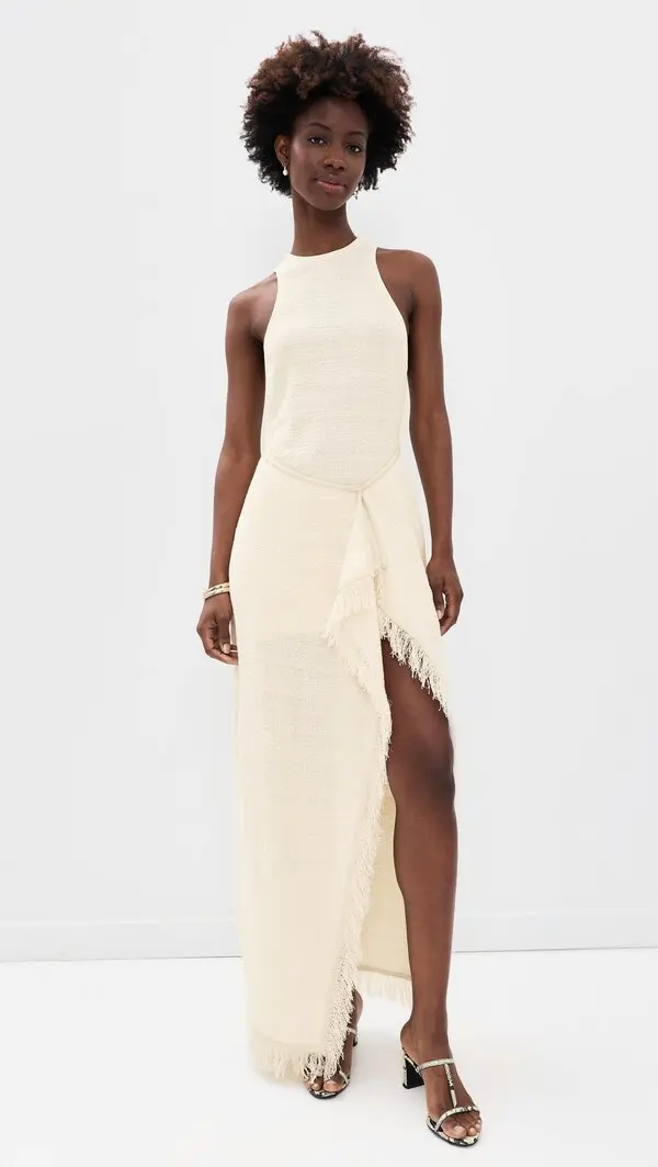 Nanushka Rayen Maxi Dress With Fringe And Leather Accents