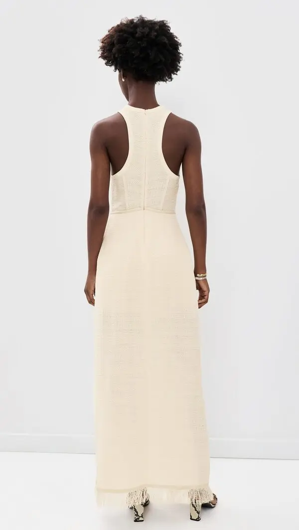 Nanushka Rayen Maxi Dress With Fringe And Leather Accents