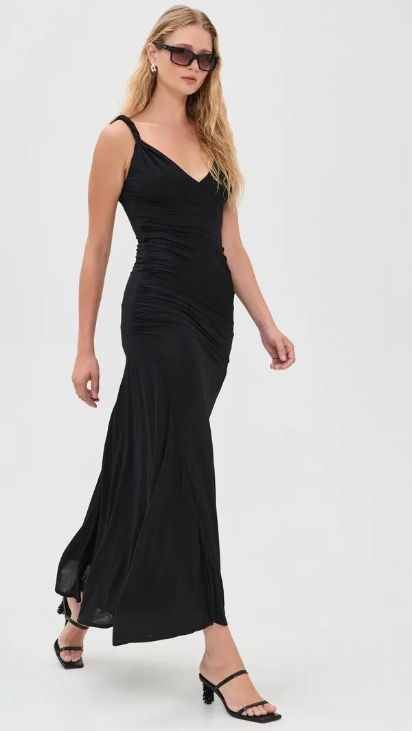 Alice + Olivia Bianca Asymmetrical Godet Midi Dress