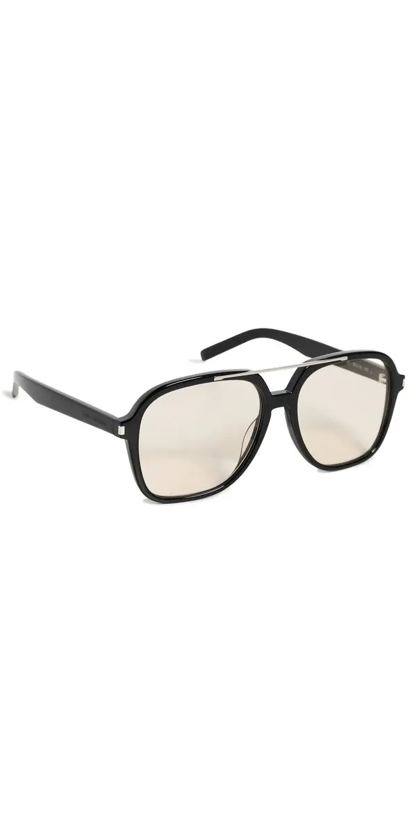 Saint Laurent Aviator Sunglasses With Metal Brow Detail - Black/yellow