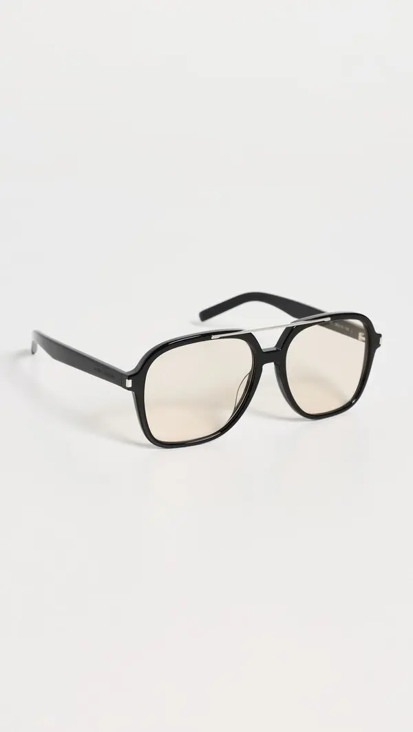 Saint Laurent Aviator Sunglasses With Metal Brow Detail - Black/yellow