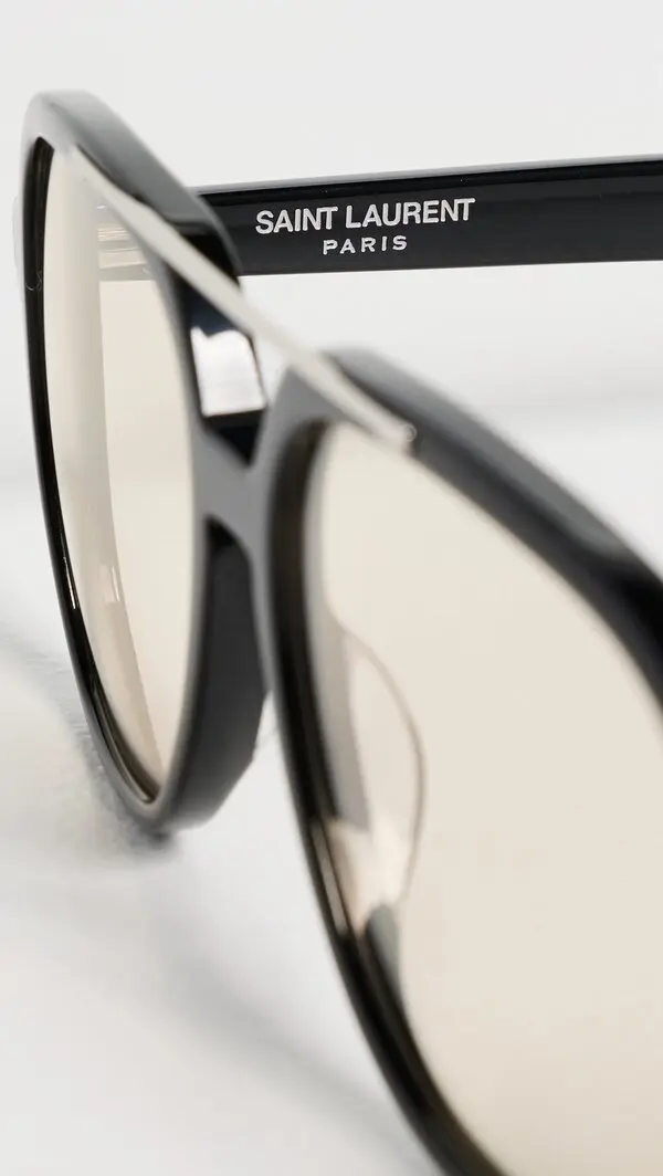 Saint Laurent Aviator Sunglasses With Metal Brow Detail - Black/yellow