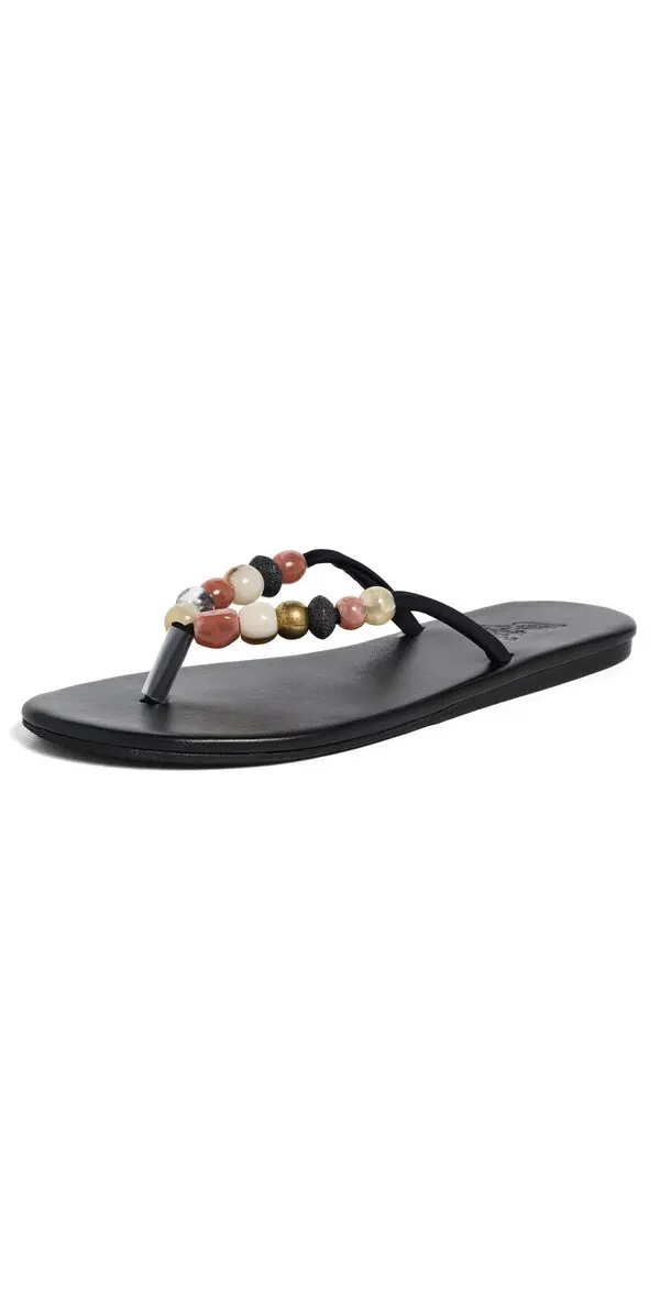 ANCIENT GREEK SANDALS Saionara Bead Flip Flops - Black