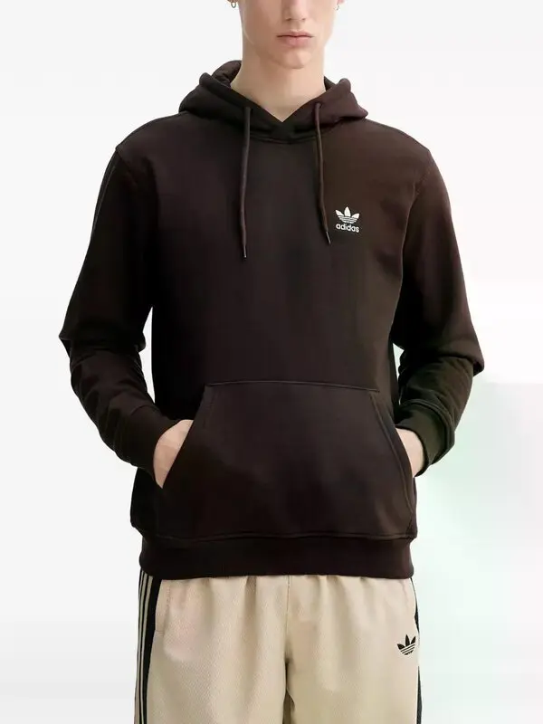 Adidas Embroidered Logo Drawstring Hoodie - Brown