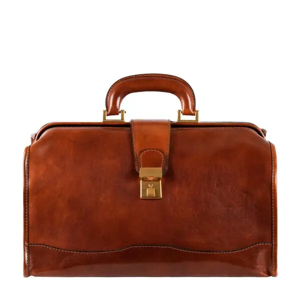 TIME RESISTANCE Small Leather Doctor Bag For In Cognac David Copperfield - Brown