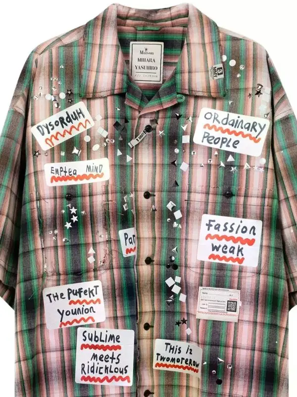 Mihara Yasuhiro Check-pattern Sticker-detailing Shirt - Pink