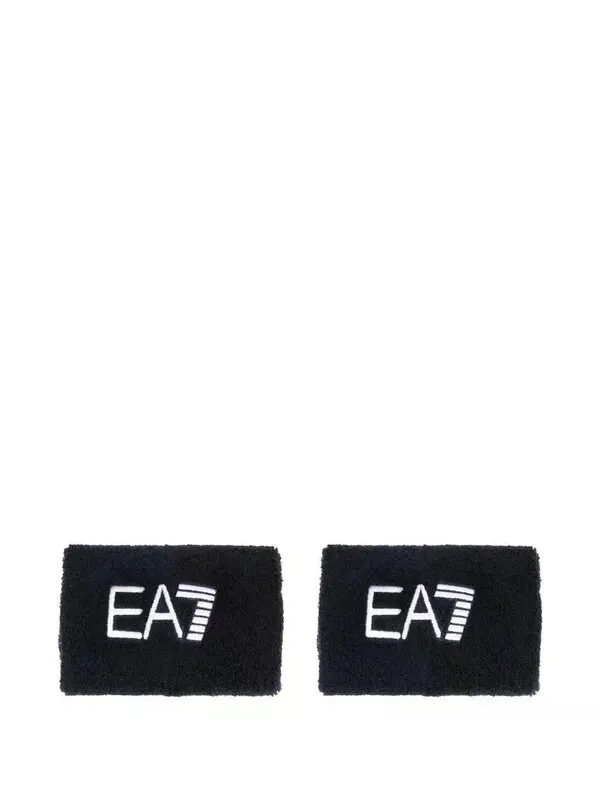 EA7 Logo Embroidered Wristbands - Black