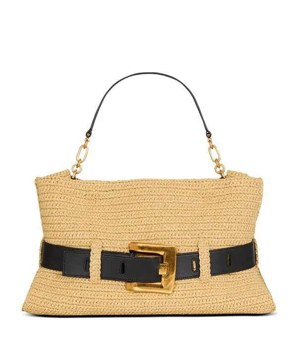 Balmain Medium Faux-raffia Anthem Shoulder Bag - Beige
