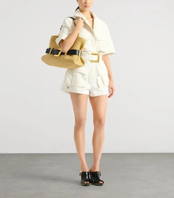 Balmain Medium Faux-raffia Anthem Shoulder Bag