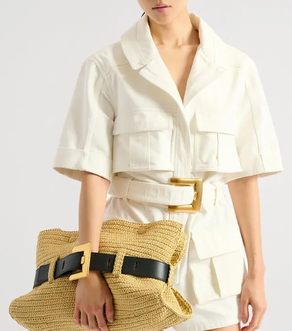 Balmain Medium Faux-raffia Anthem Shoulder Bag