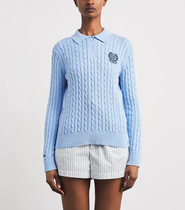 Polo Ralph Lauren Wimbledon Cable Knit Polo Sweater - Blue
