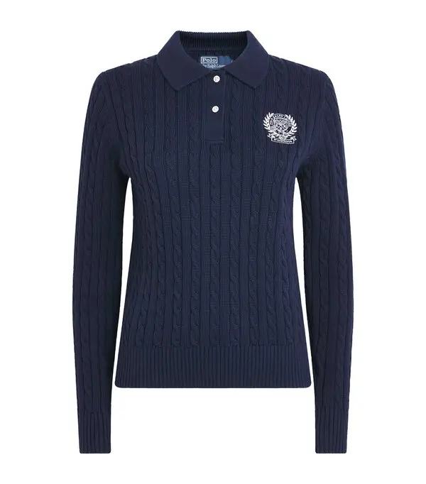 Polo Ralph Lauren X Wimbledon Cotton Cable-knit Polo Sweater - Navy