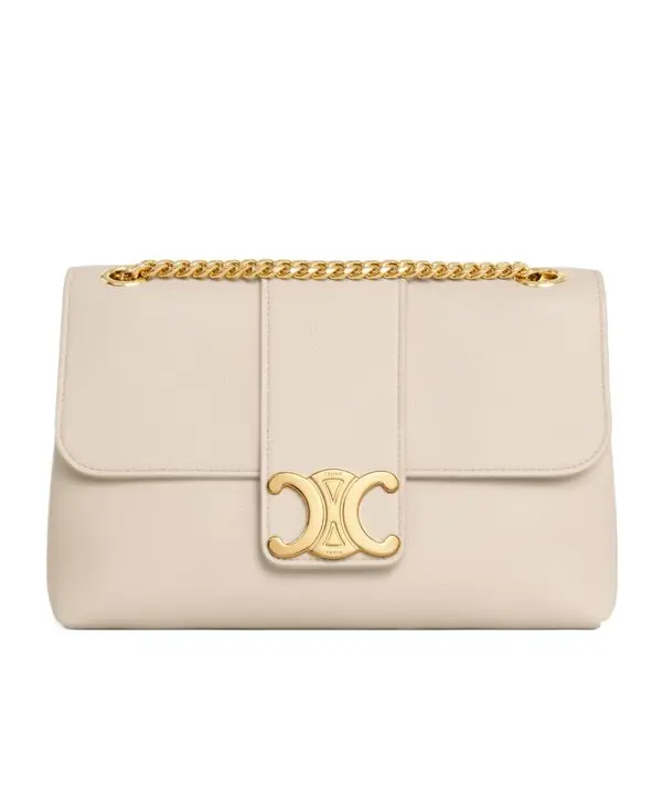 Celine Medium Victoire Bag In Supple Calfskin With Gold Finishes - Light Beige