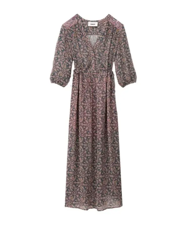 Ba&sh Printed V-neck Midi Dress