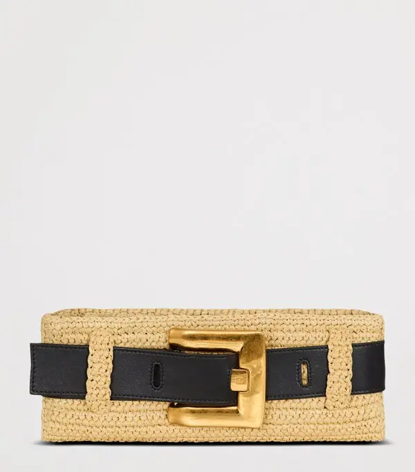 Balmain Faux Raffia Anthem Clutch Bag With Chain Strap - Beige