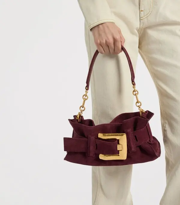Balmain Suede Anthem Shoulder Bag - Red