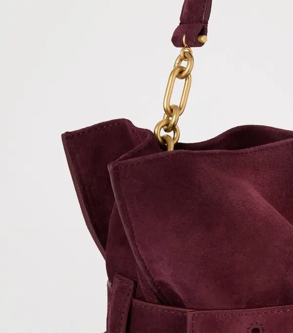 Balmain Medium Suede Shoulder Bag - Red