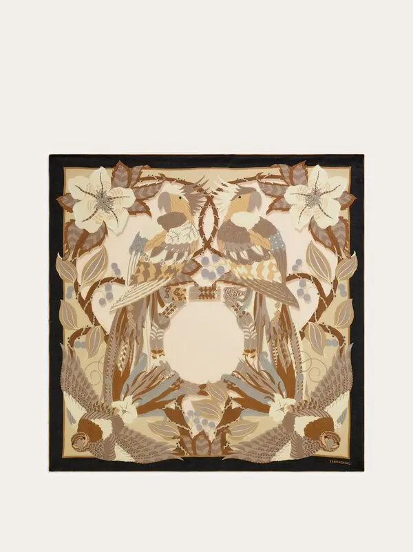 FERRAGAMO Parrots Print Cashmere Shawl - Beige