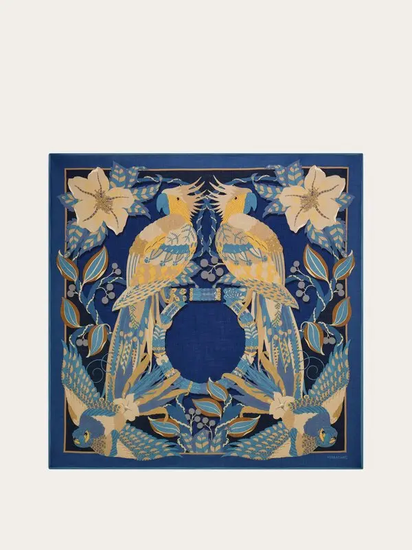 FERRAGAMO Parrots Print Cashmere Shawl - Blue
