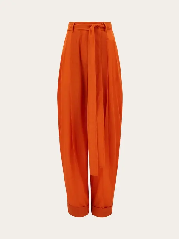 FERRAGAMO Barrel Leg Wool Trousers - Brown