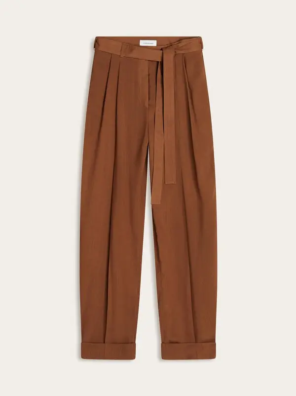 FERRAGAMO Barrel Leg Wool Trousers - Brown