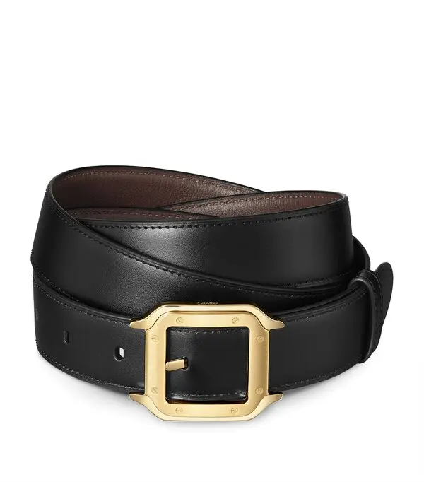 Cartier Santos De Reversible Leather Belt With Watch-inspired Buckle - Black