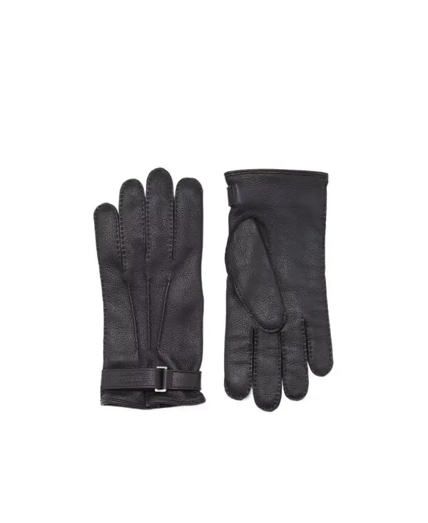 Zegna Logo-embossed Leather Gloves - Black