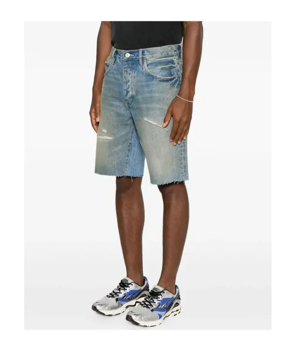 PURPLE BRAND Relaxed Fit Distressed Denim Shorts
