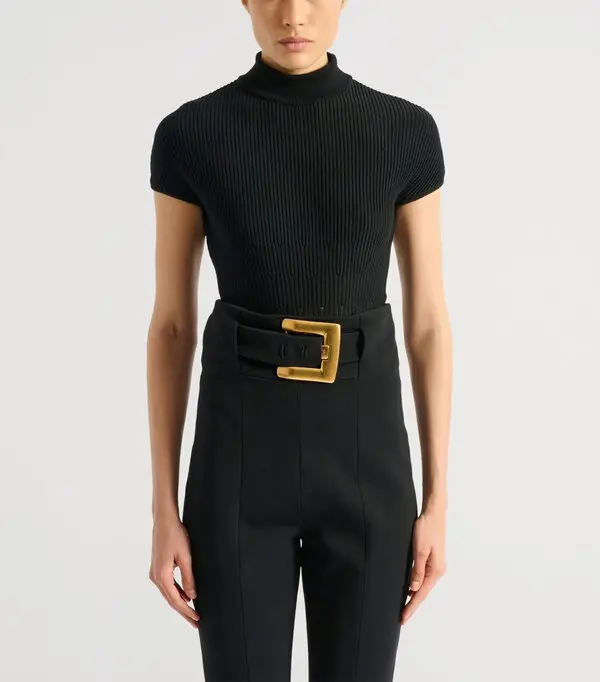 Balmain Rib-knit Merino Wool Turtleneck Bodysuit