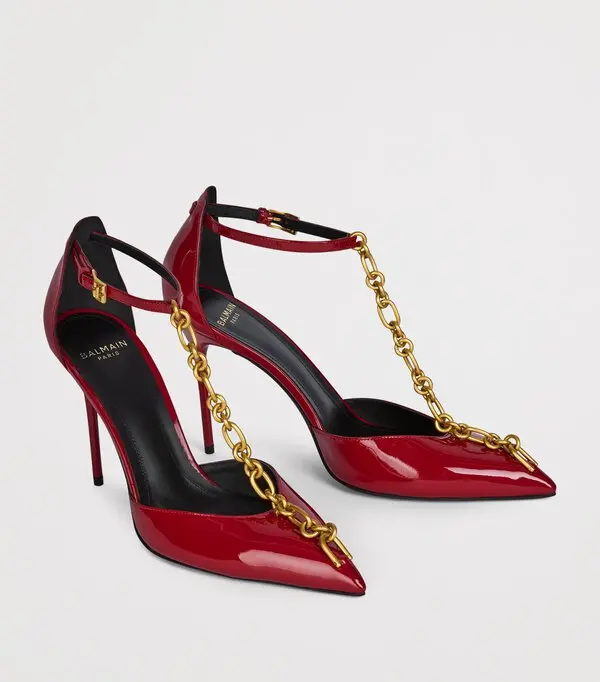 Balmain Patent Leather Sync Heeled Sandals 95