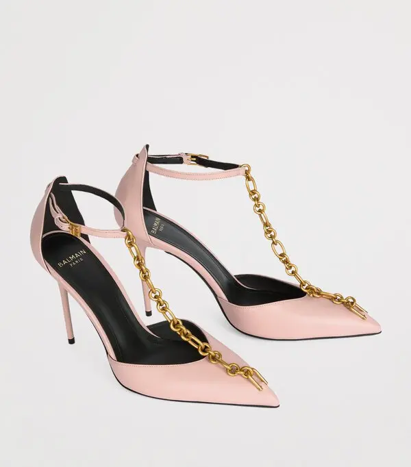 Balmain Calfskin Sync Heeled Sandals 95 - Pink