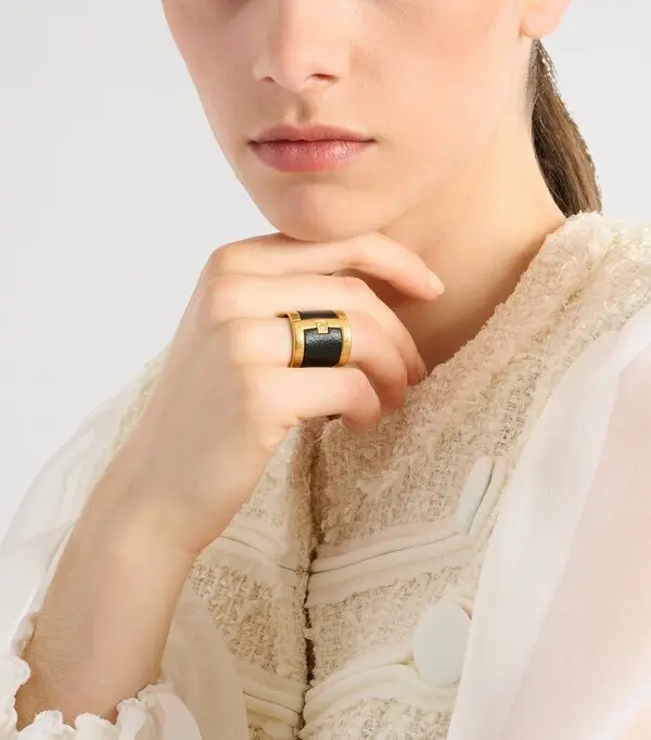 Balmain Gold Tone Anthem Buckled Ring - Black