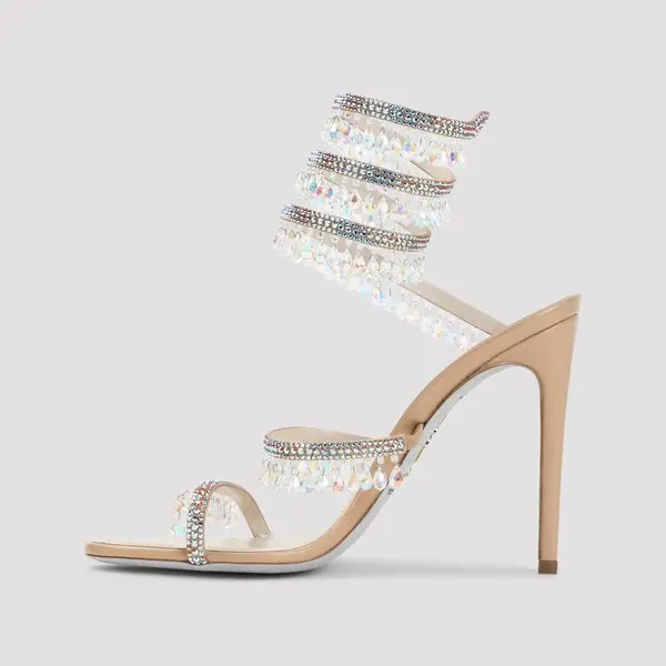 Rene Caovilla Crystal Embellished Spiral Ankle Wrap High Heel Sandals