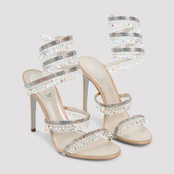 Rene Caovilla Crystal Embellished Spiral Ankle Wrap High Heel Sandals