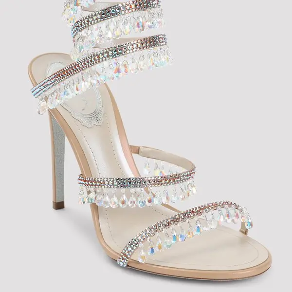 Rene Caovilla Crystal Embellished Spiral Ankle Wrap High Heel Sandals