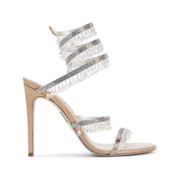 Rene Caovilla Crystal Embellished Spiral Ankle Wrap High Heel Sandals - Multicolor