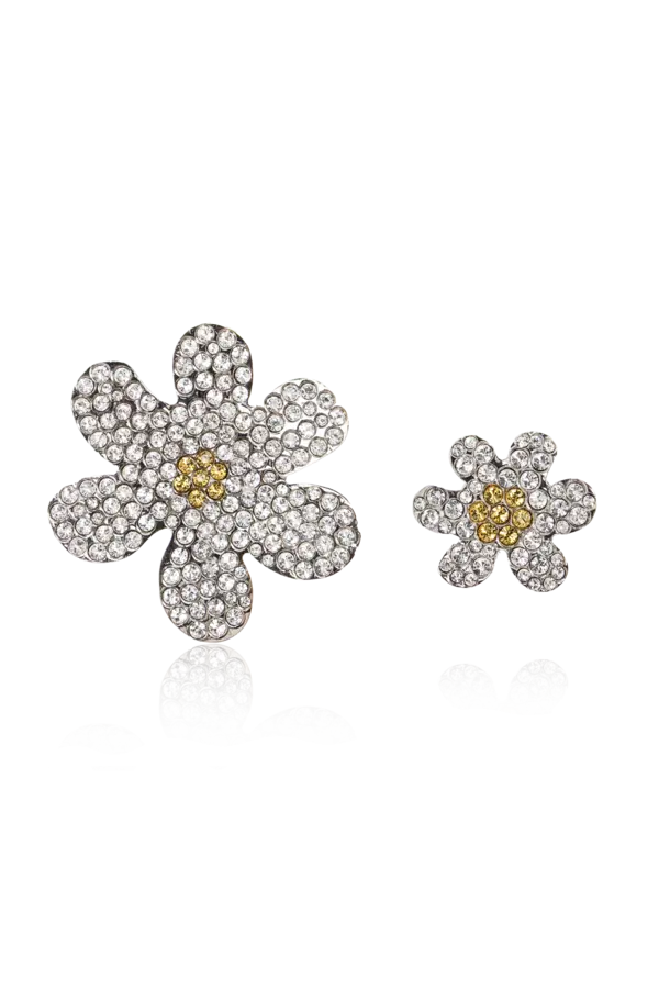 Marni Two Asymmetric Pins With Shimmering Crystals - Silver