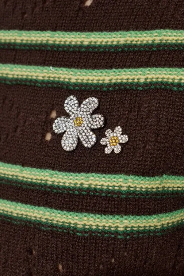 Marni Two Asymmetric Flower Pins With Crystals
