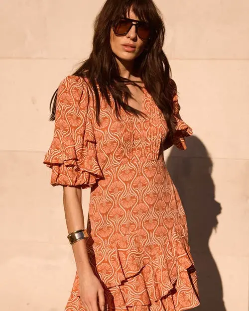 Mint Velvet Printed Ruffle V-neck Mini Dress