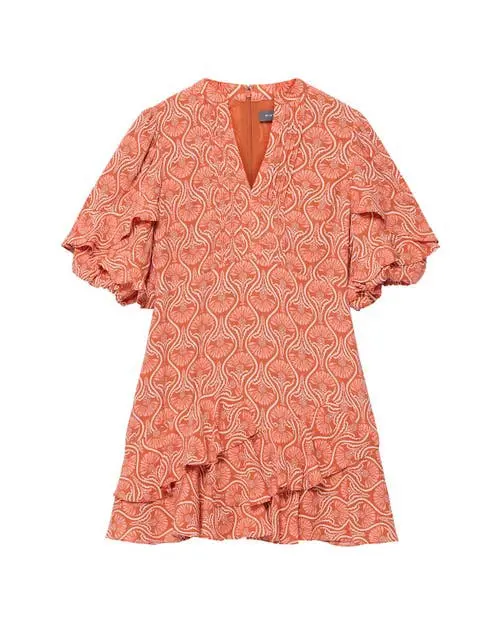 Mint Velvet Printed Ruffle V-neck Mini Dress