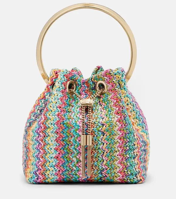 JIMMY CHOO Bon Bon Small Raffia-effect Bucket Bag - Multicoloured