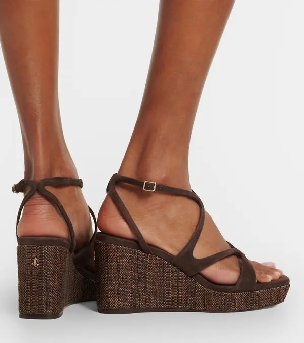 JIMMY CHOO Ayla Suede Wedge Sandals - Brown